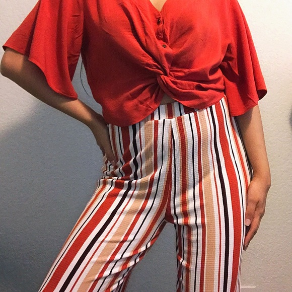 Pants & Jumpsuits | Rustic Striped High Waisted Wide Leg Cropped Pants ...